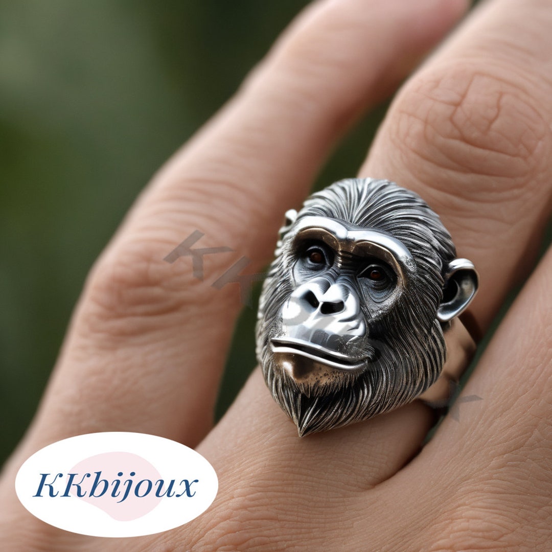 Baby Gorilla Head Men Ring, Ape Monkey Ring, King Kong Ring, 3D Animal ...