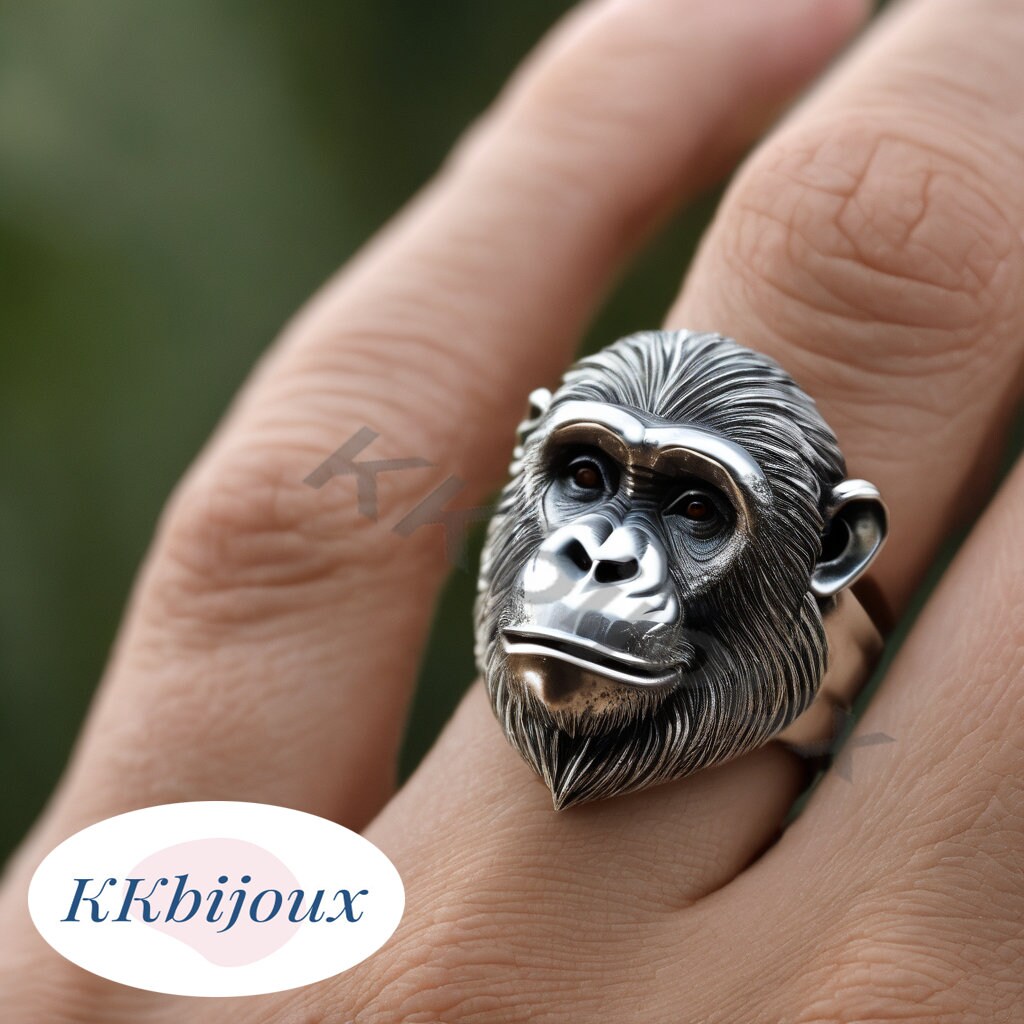 Baby Gorilla Head Men Ring, Ape Monkey Ring, King Kong Ring, 3D Animal ...