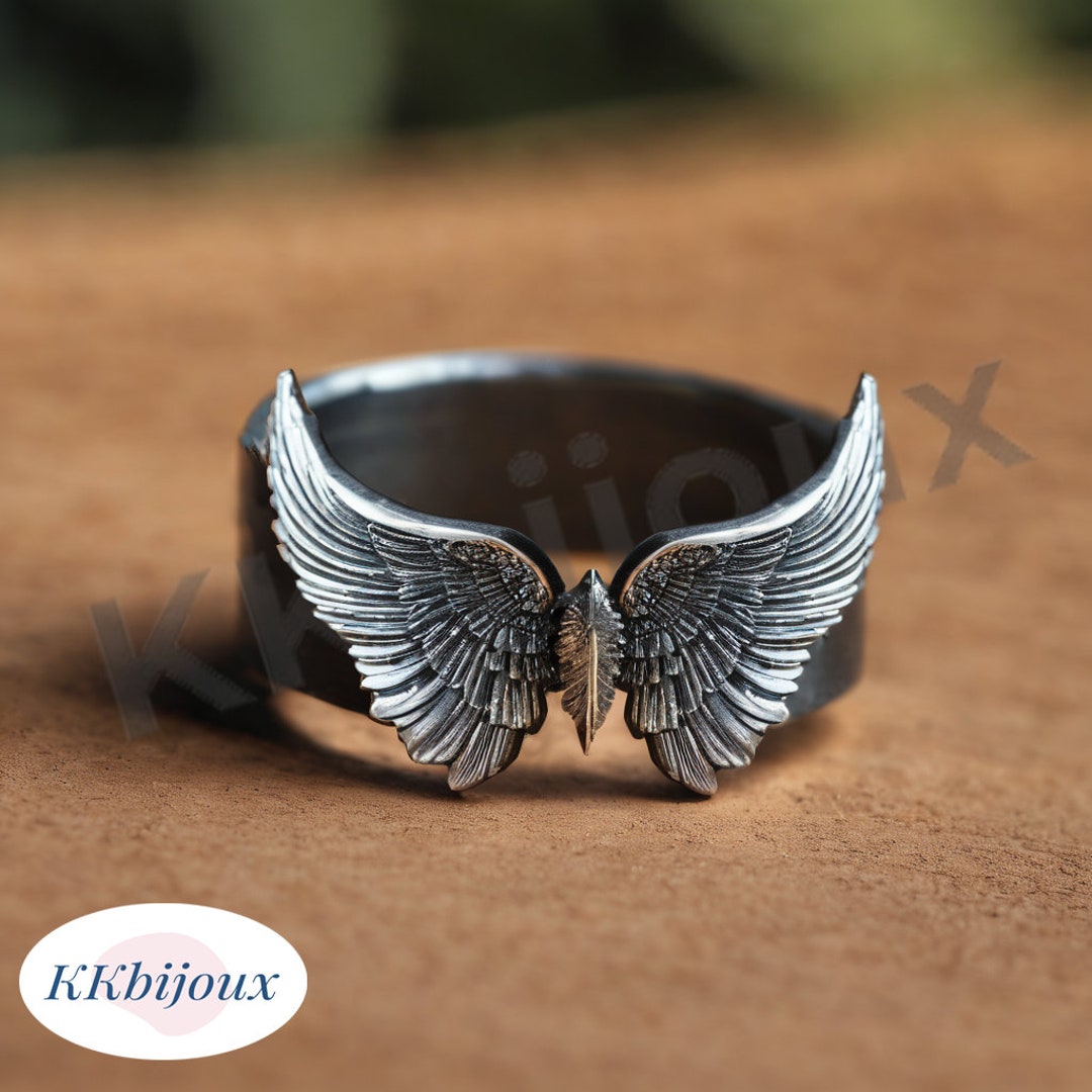 Handmade Sterling Silver Angel Wings Men Wedding Ring, Angel Wings ...