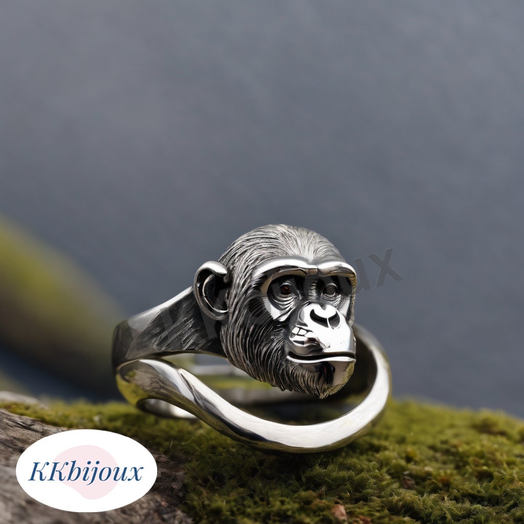 Baby Gorilla Head Men Ring, Ape Monkey Ring, King Kong Ring, 3D Animal ...
