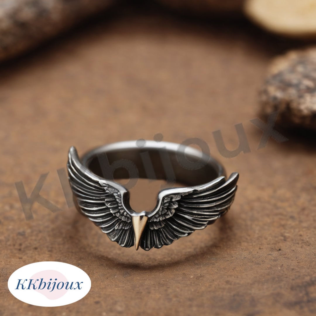 Silver Angel Demon Wing Couples Rings, Women's Gothic Vintage Rings ...
