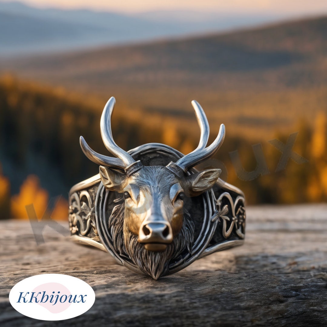 Elk Rings, 925 Sterling Silver Ring for Men, Deer Animal Ring, Handmade ...