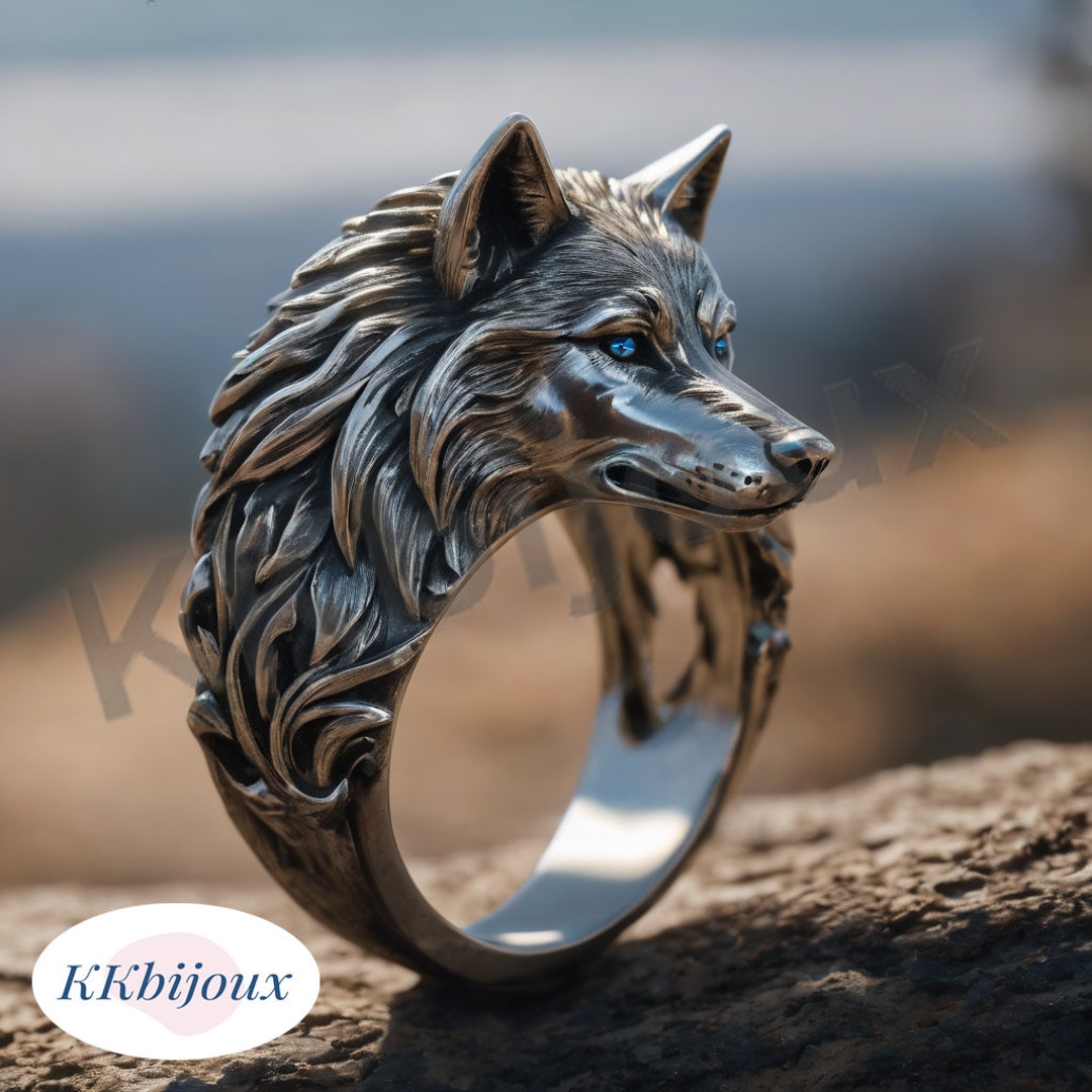 Wolf Ring ,nordic Wolf Head Ring , Sterling Silver Ring Punk Rock Biker ...