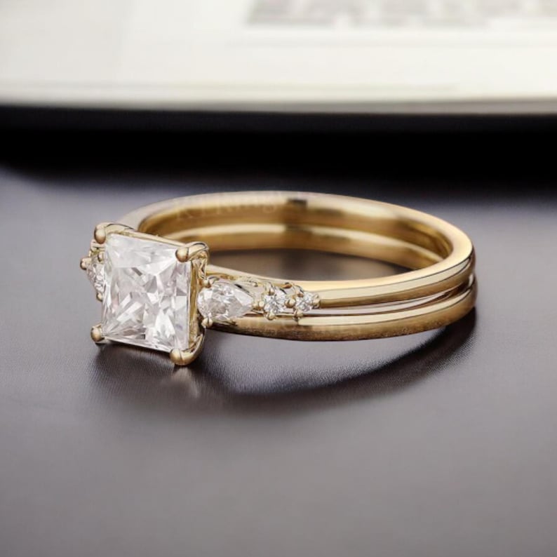 Princess Cut Moissanite Engagement Ring Set Women, 1CT Moissanite ...