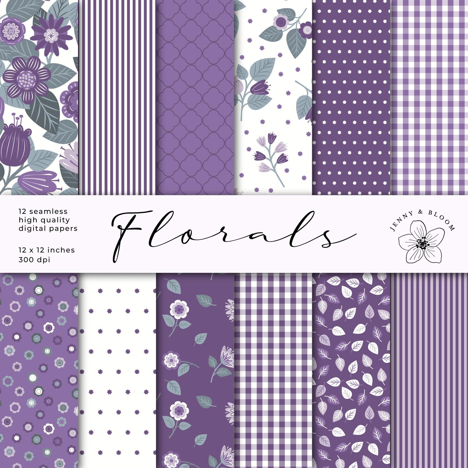 Lilac Purple Floral Digital Paper Pack | Seamless Floral Patterns for ...