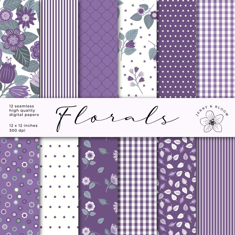 Lilac Purple Floral Digital Paper Pack | Seamless Floral Patterns for ...
