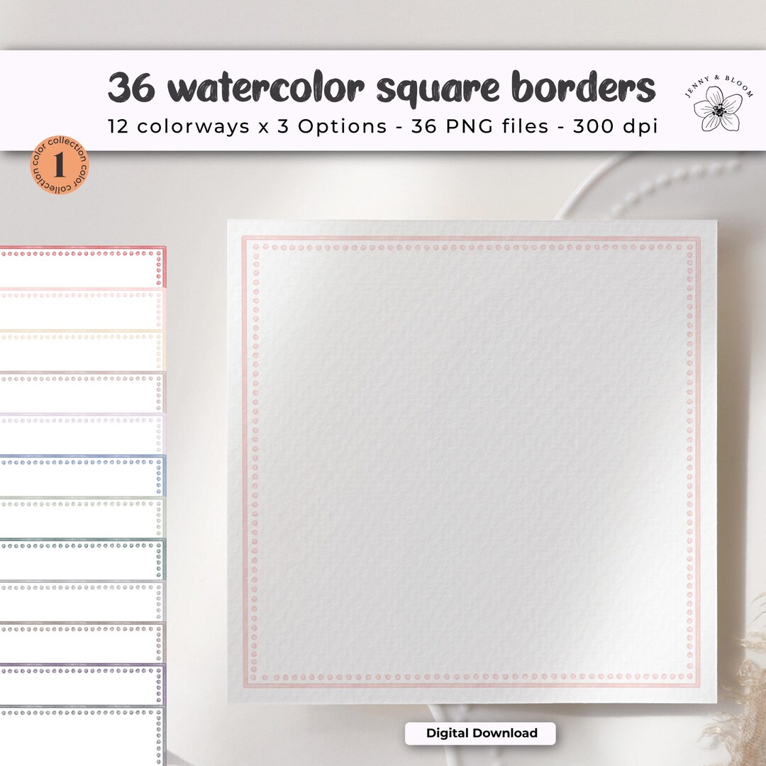 Watercolor Square Frames Clipart Set| Pastel Border Pngs for ...