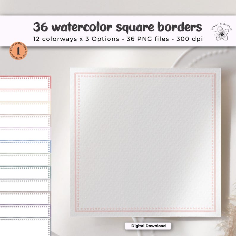 Watercolor Square Frames Clipart Set| Pastel Border Pngs for ...