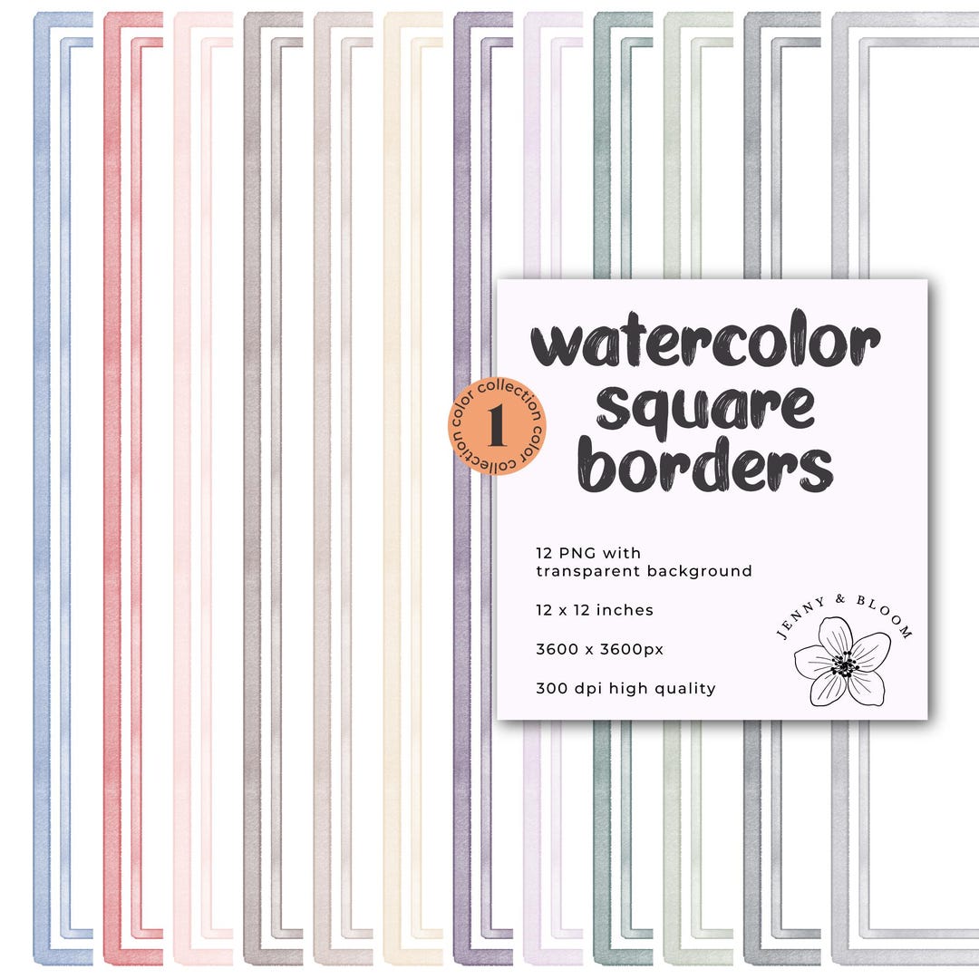 Watercolor Square Border Clipart: Boho Stripe Frames (digital Download ...