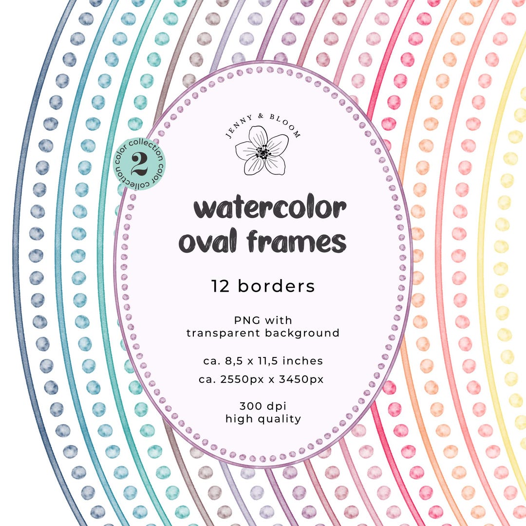 Watercolor Oval Frames Clipart: Rainbow Stripe & Dots (digital Download ...