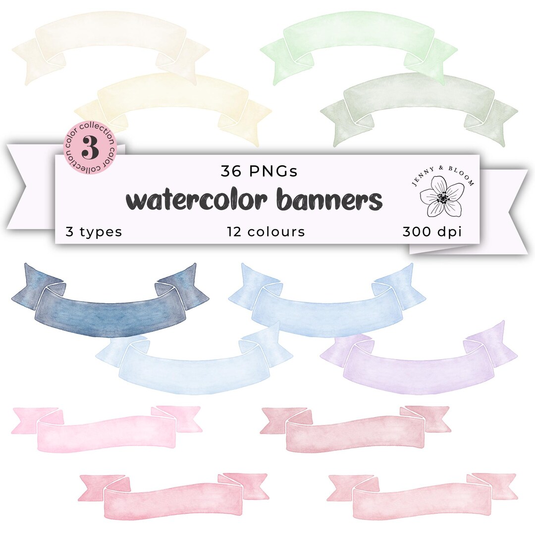 Watercolor Banner Clipart PNG | Ribbon and Garland Banners, Pastel ...