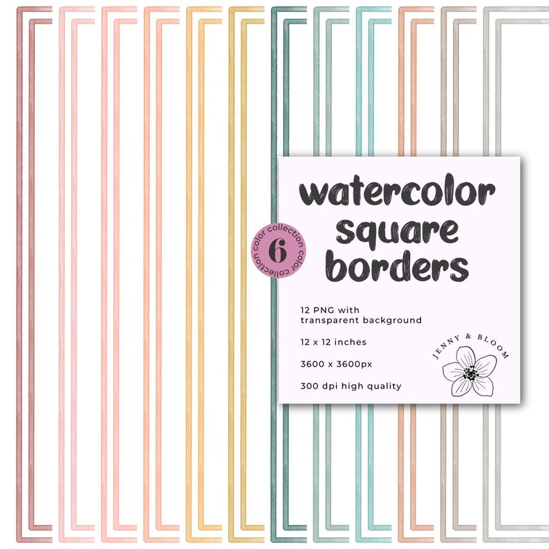 Watercolor Square Wedding Borders: Boho Clipart Frames (digital ...