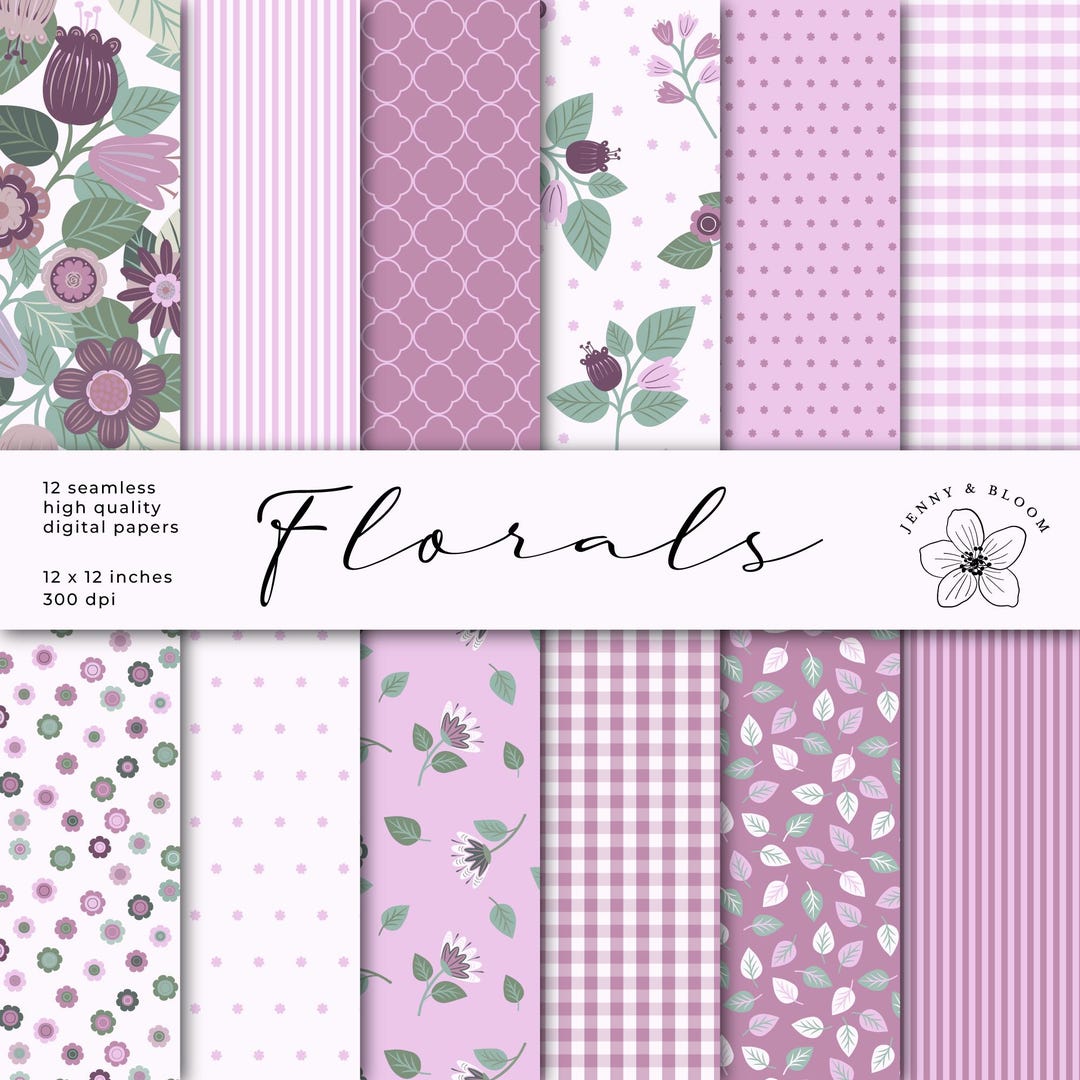 Purple Floral Digital Paper Pack Seamless Floral Patterns for ...