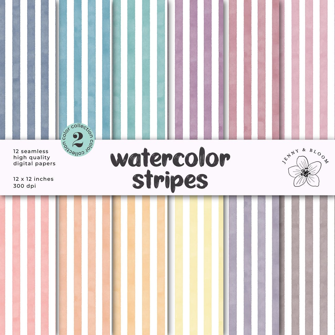 Watercolor Stripe Pattern: Seamless Rainbow Background (12"x12" JPG ...