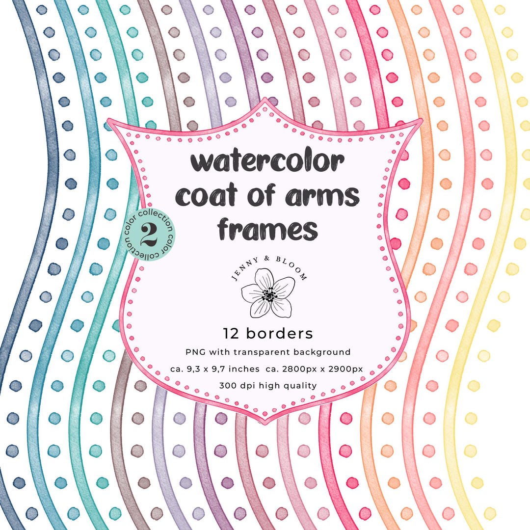 Watercolor Coat of Arms Frames: Boho Clipart Borders (digital Download ...