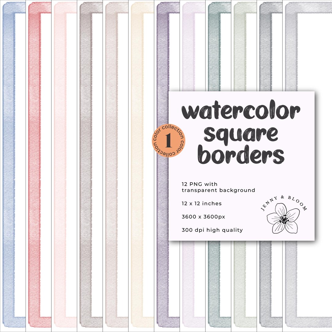 Watercolor Square Border Clipart: Boho Colors, Stripe Frames (PNG ...