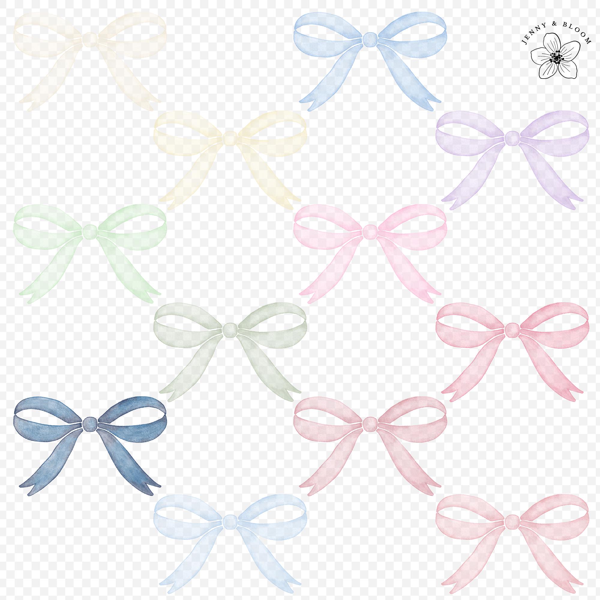Watercolor Bow Clipart PNG Set | Pastel Ribbon Digital Design | DIY ...
