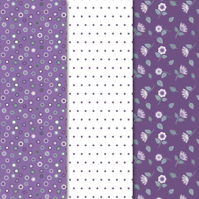 Lilac Purple Floral Digital Paper Pack | Seamless Floral Patterns for ...