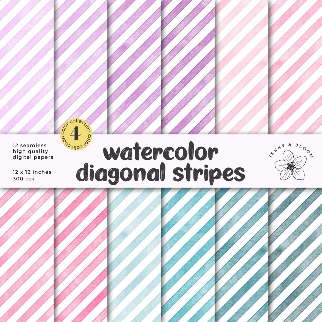 Watercolor Diagonal Stripe Pattern: Seamless Background (JPG Digital ...