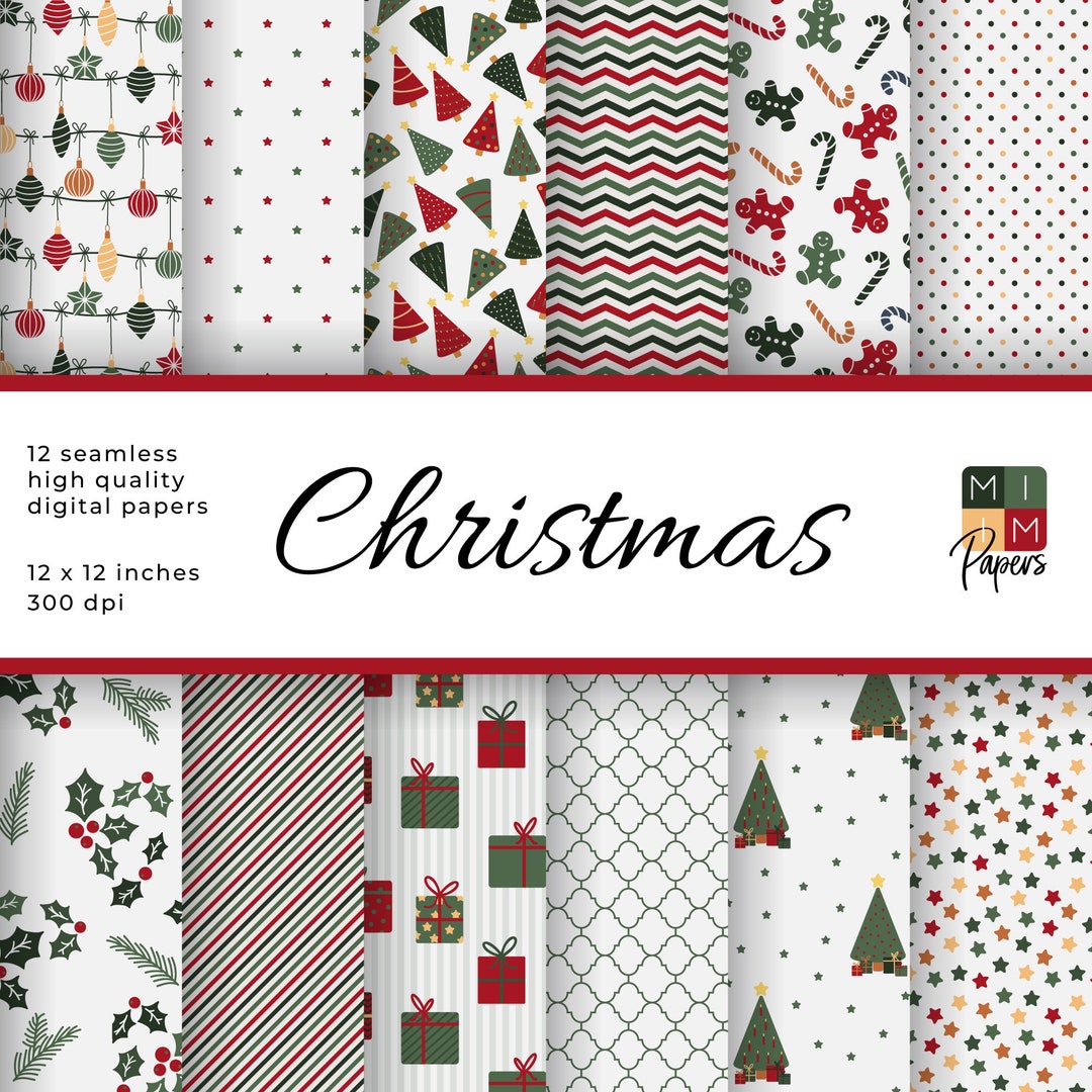 12 Seamless Christmas Pattern Design Digital Paper Scrapbooking ...