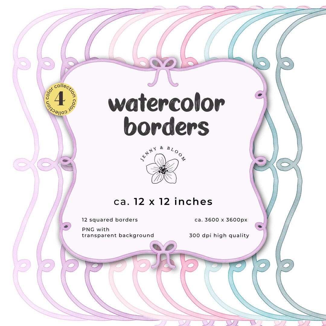 Watercolor Border Frames With Bows Square Png Frames for Invitation ...
