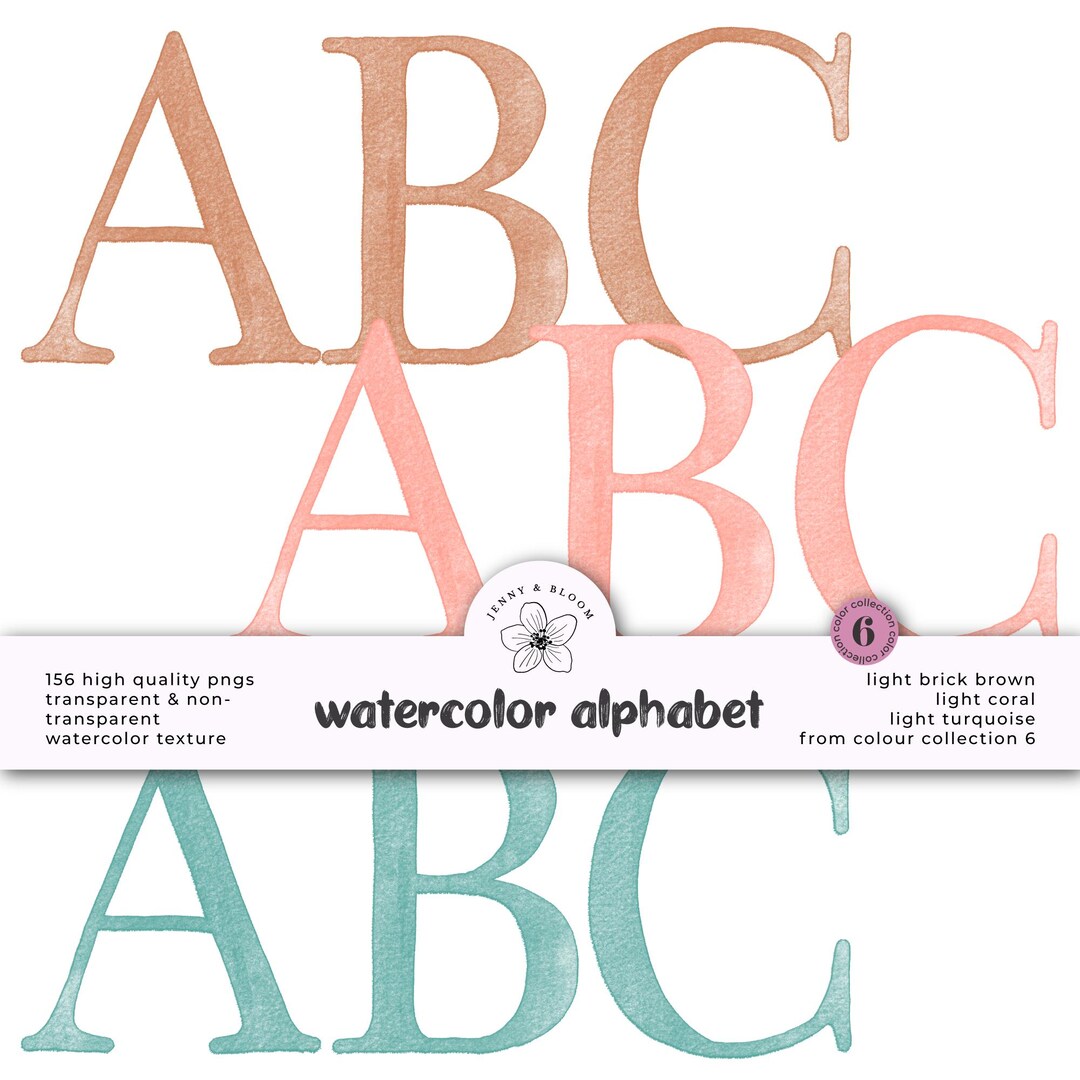 Watercolor Alphabet Clipart: Transparent PNG Letters (digital Download ...