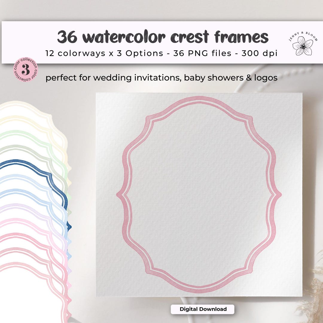 Watercolor Crest Frames Pastel | Wedding Invitation & Baby Shower ...