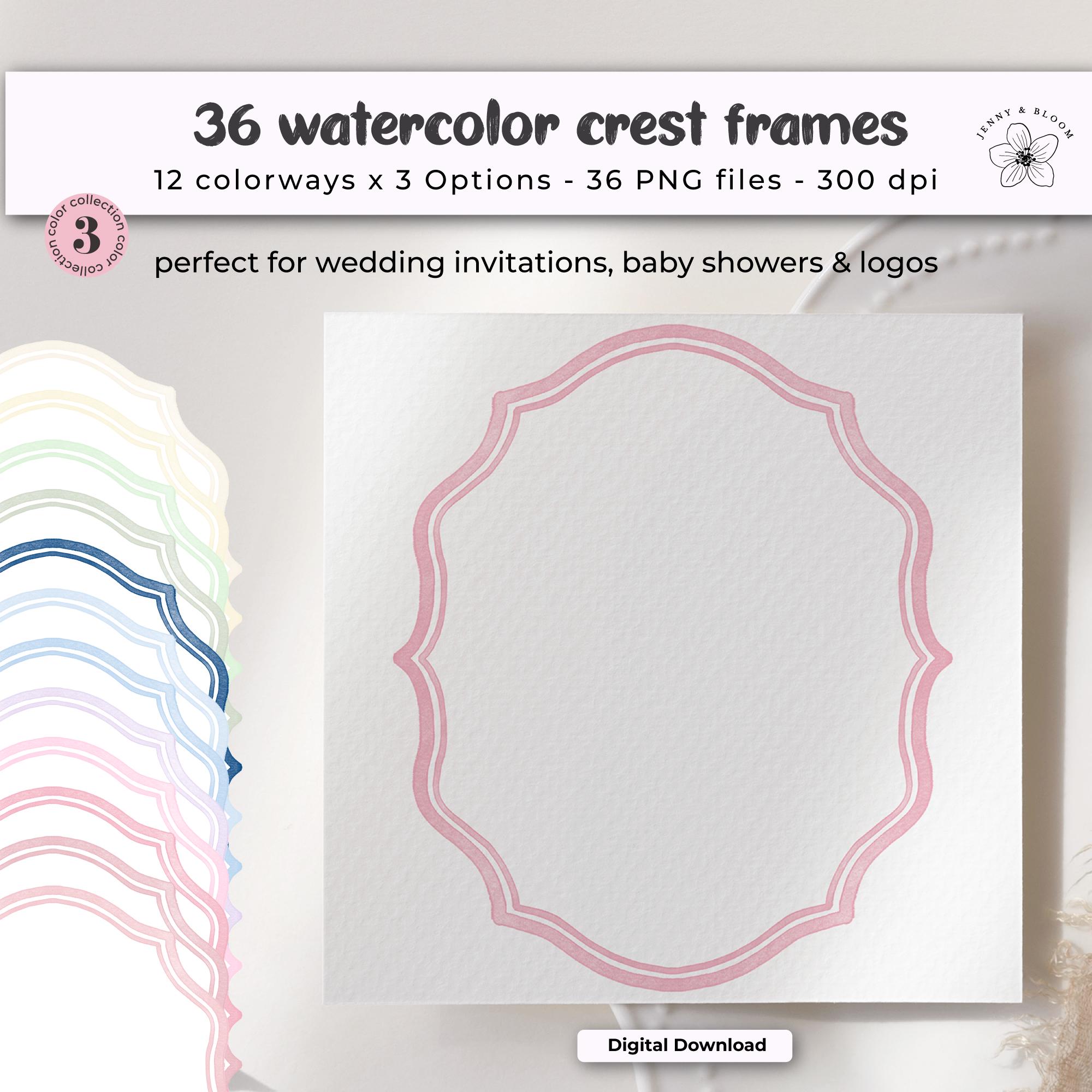 Watercolor Crest Frames Pastel | Wedding Invitation & Baby Shower ...