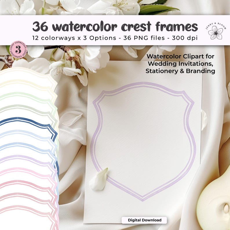 Watercolor Crest Frames Clipart | Pastel Coat of Arms Borders for ...