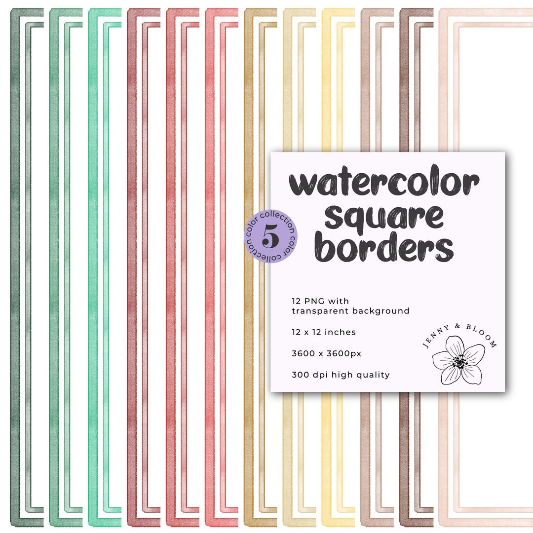 Watercolor Christmas Borders: Square Frame Clipart (digital Download ...
