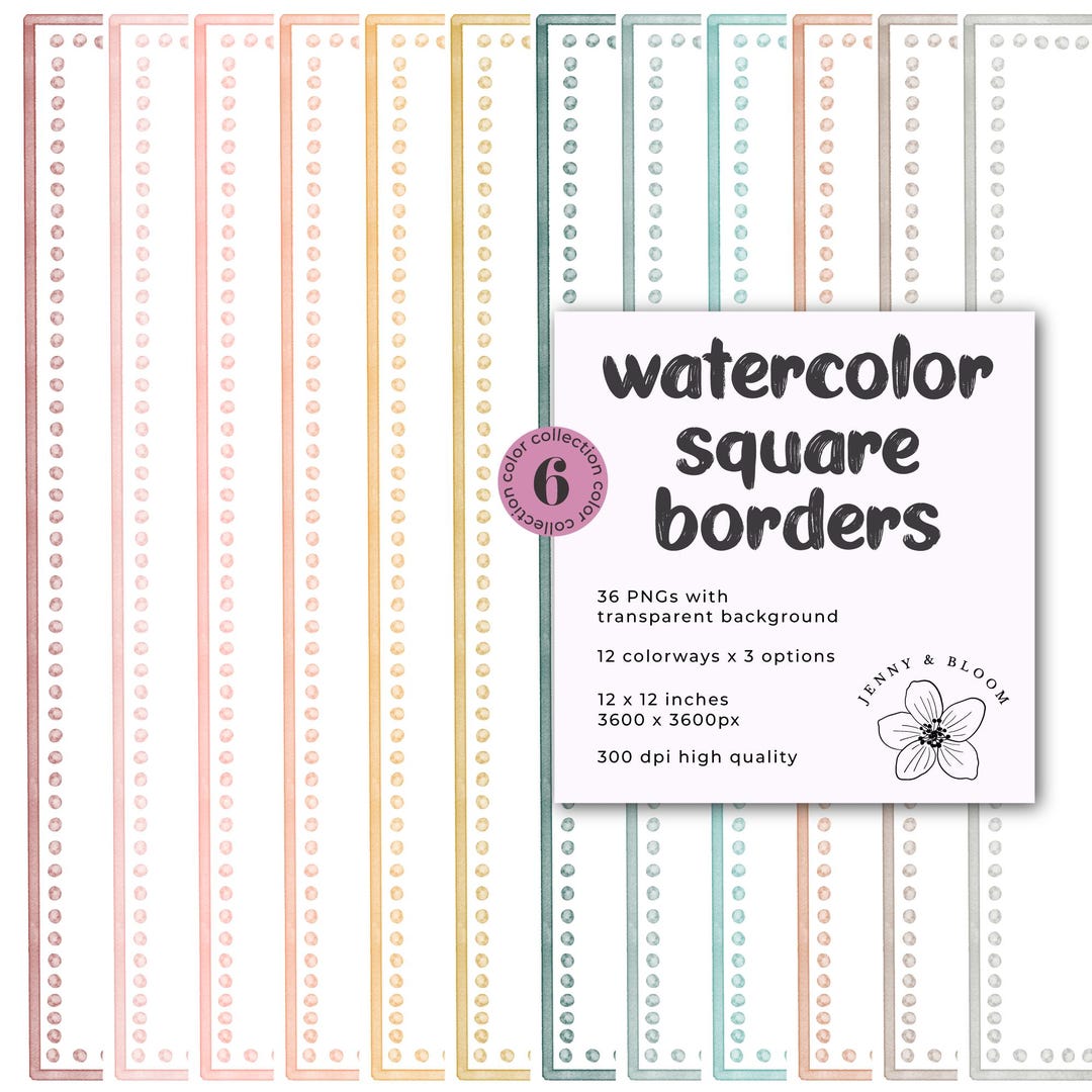Watercolor Square Frame Borders Clipart | Boho Dot Stripe Frames ...