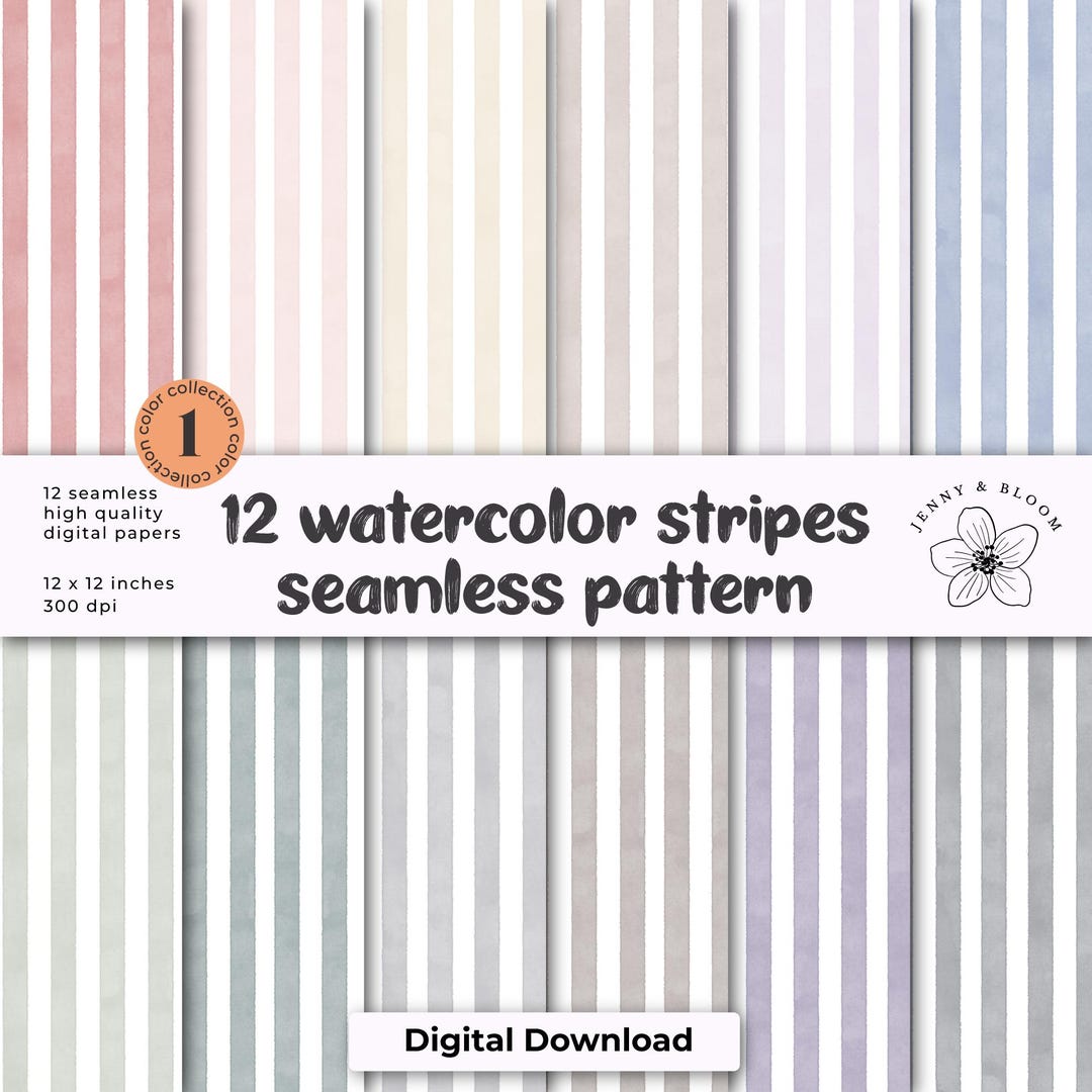 Watercolor Stripes Seamless Patterns JPG | Pastel Digital Papers for ...