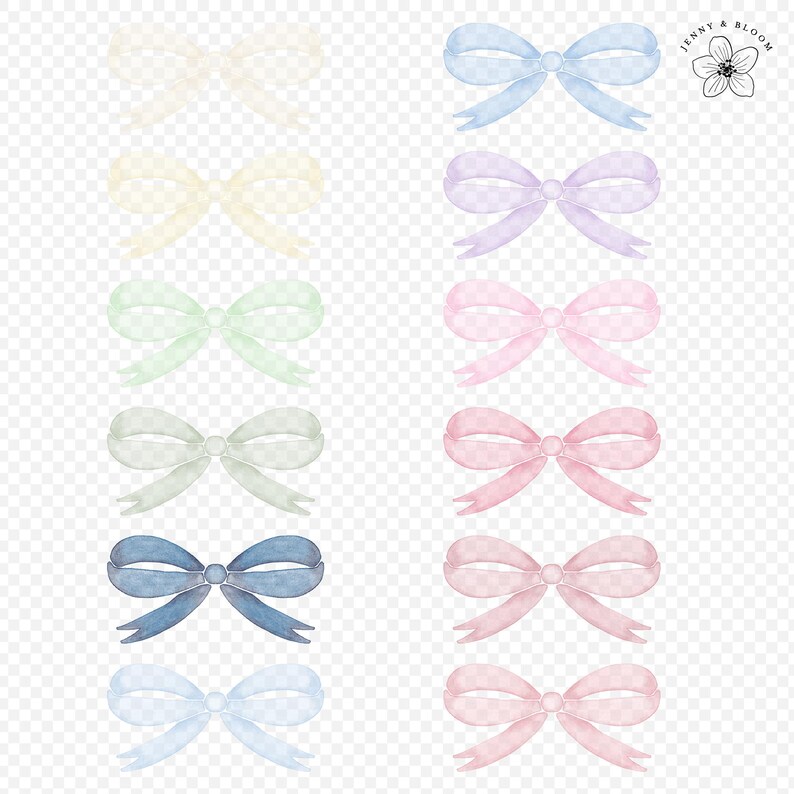 Watercolor Bow Clipart PNG Set | Pastel Ribbon Digital Design | DIY ...