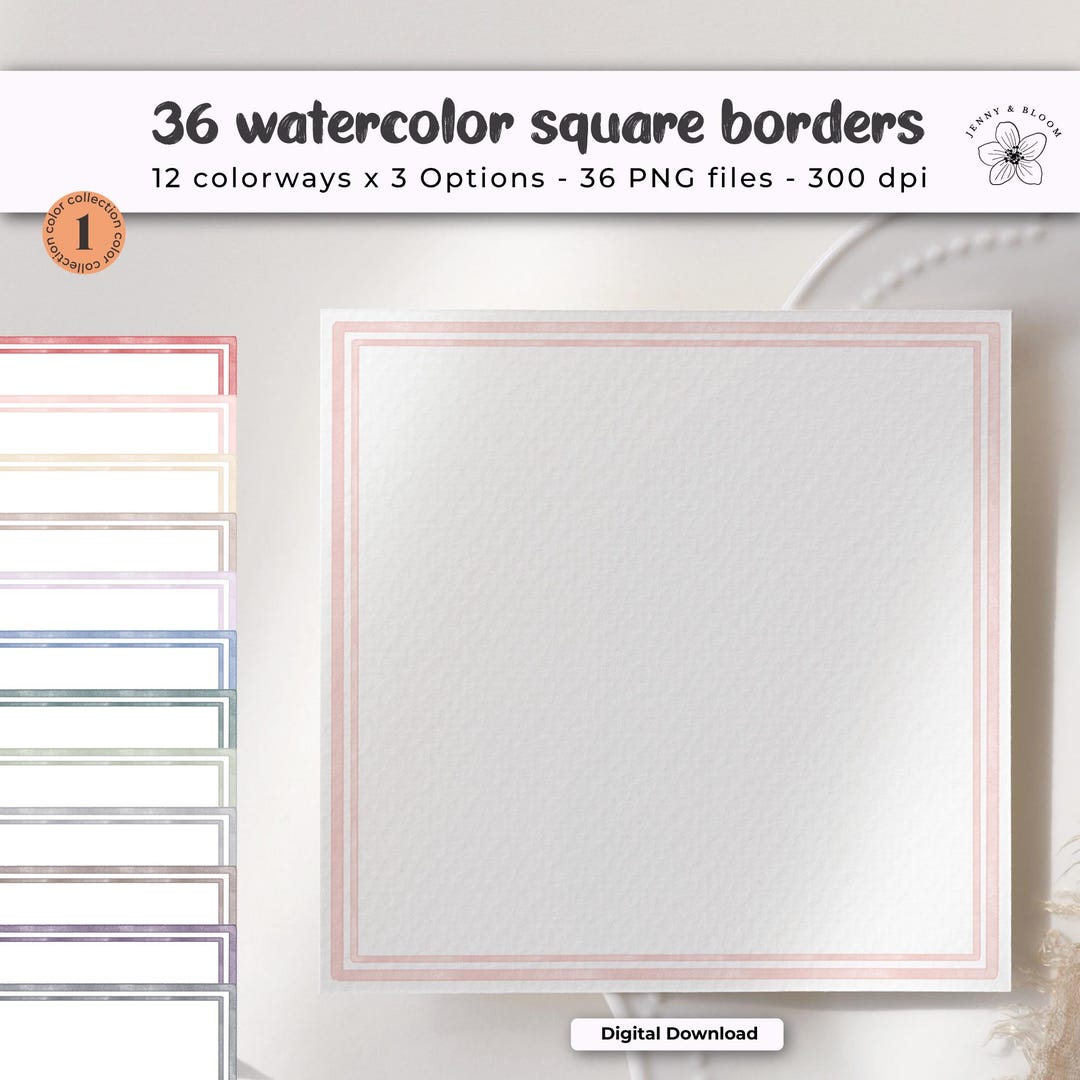 Watercolor Square Borders Clipart PNG | Pastel Frames for Wedding ...