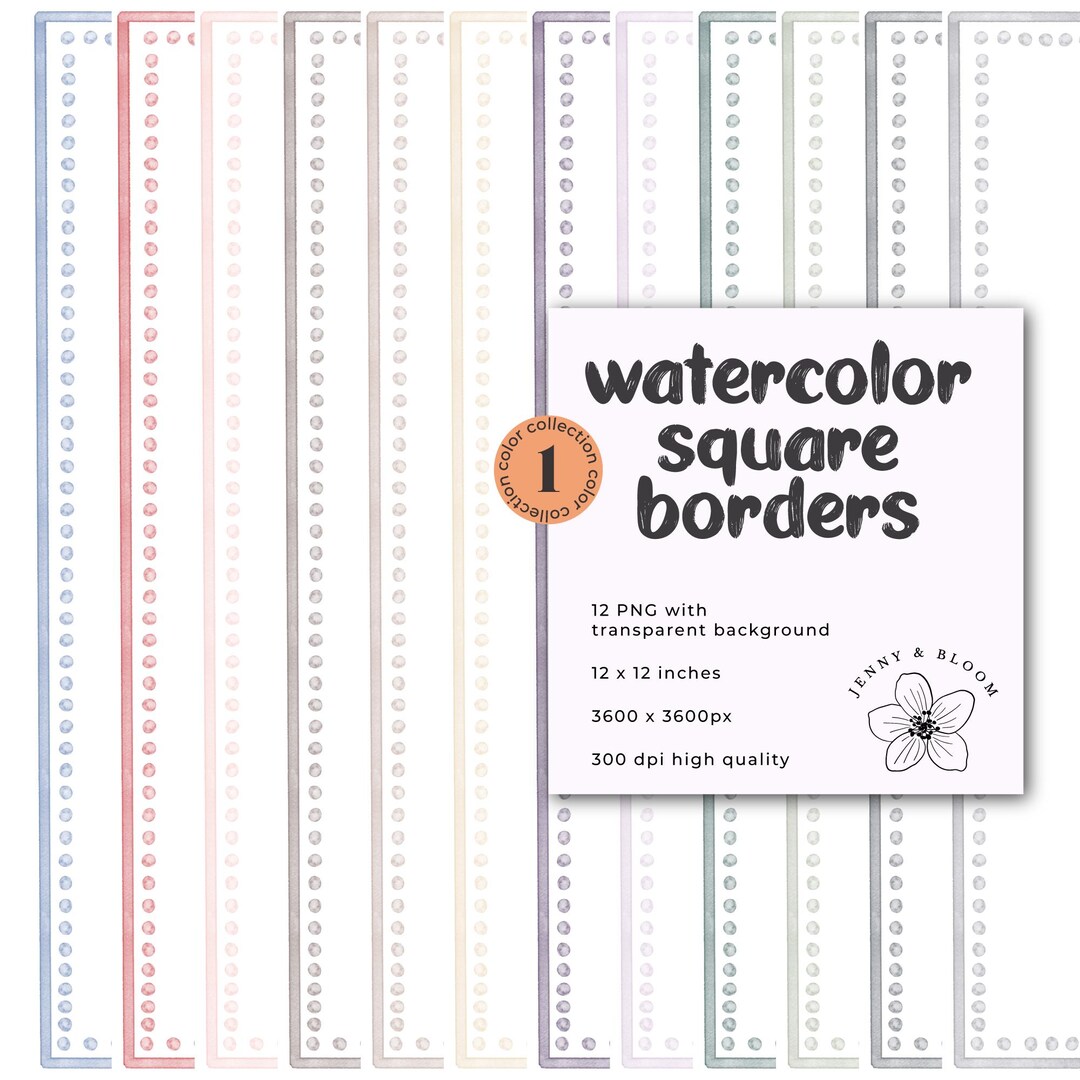 Watercolor Borders Clipart: Square Frames, Boho Colors (PNG Digital ...
