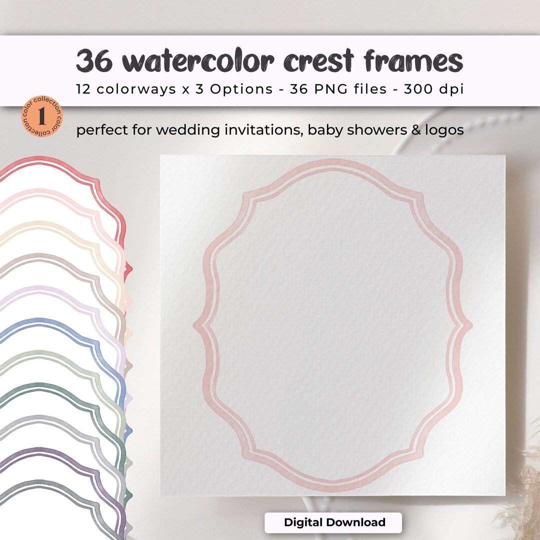 Watercolor Crest Frames Clipart | Wedding & Baby Shower Invitations ...