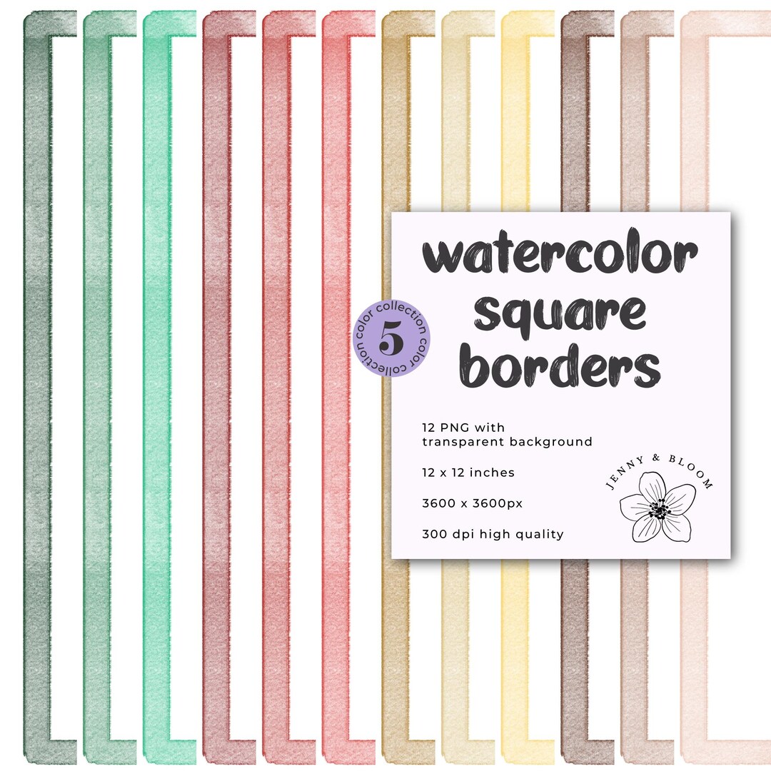 Christmas Watercolor Border Clipart: Square Stripe Frames (digital ...