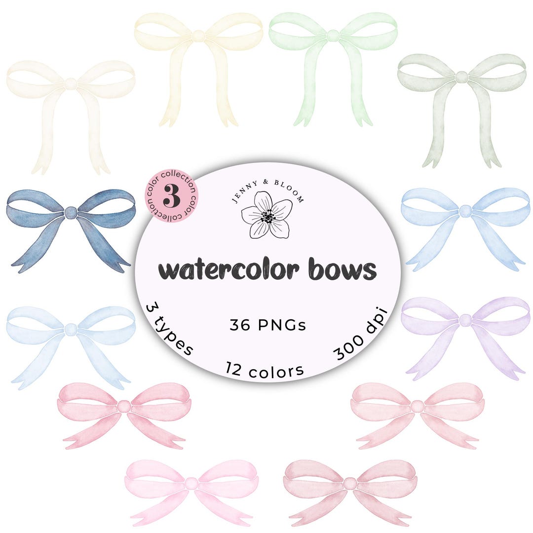 Watercolor Bow Clipart PNG Set | Pastel Ribbon Digital Design | DIY ...