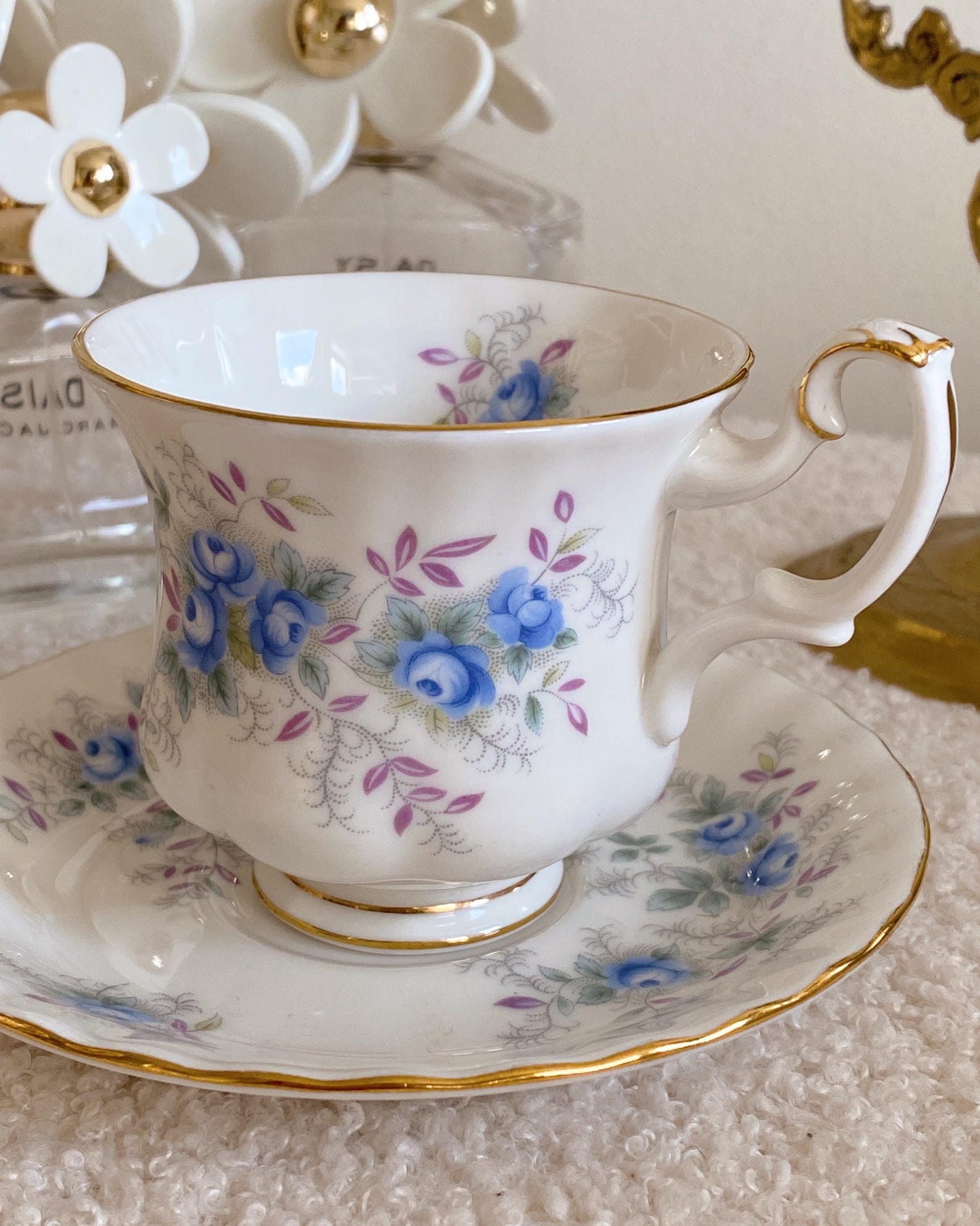 Vintage Royal Albert Blue Blossom Floral Blossom Cup Saucer Set With ...