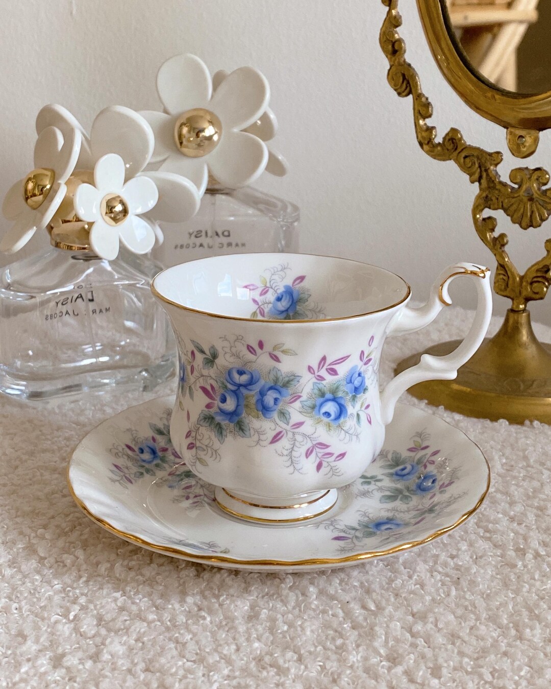 Vintage Royal Albert Blue Blossom Floral Blossom Cup Saucer Set With ...