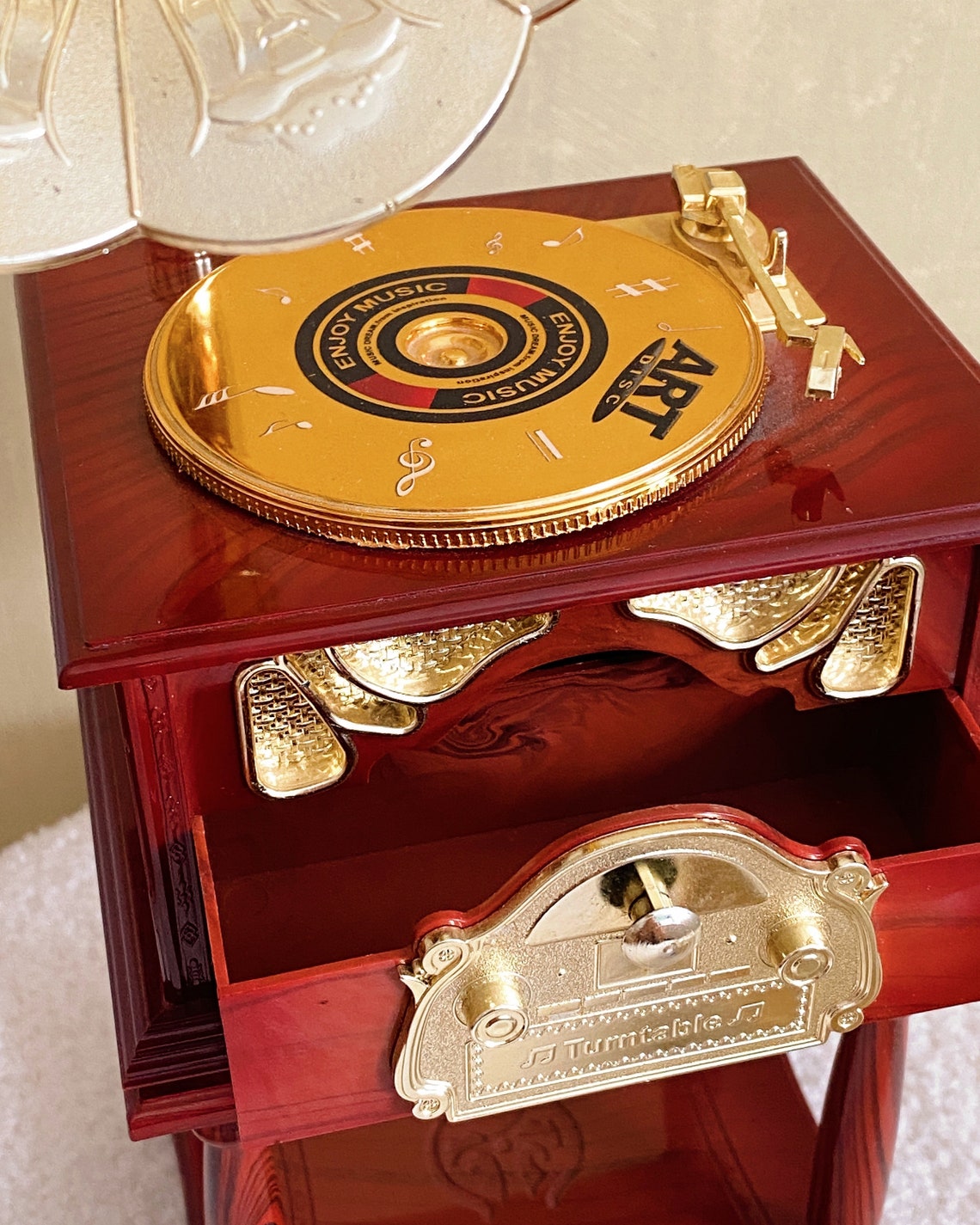 Vintage LP Retro Record Player Music Box, Brown Gold Vinyl Player ...