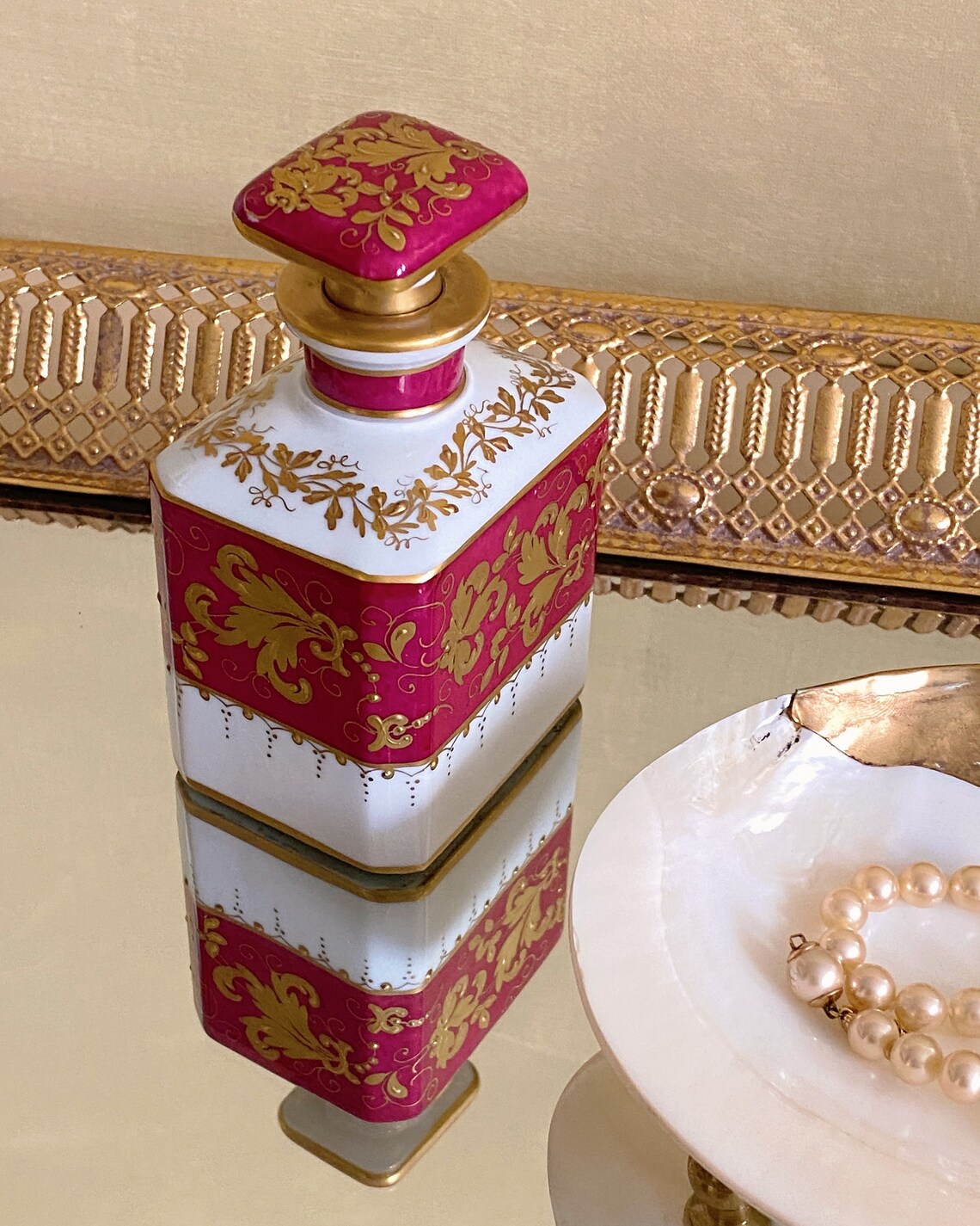 Vintage Limoges Porcelain Perfume Bottle With Burgundy and Gold ...