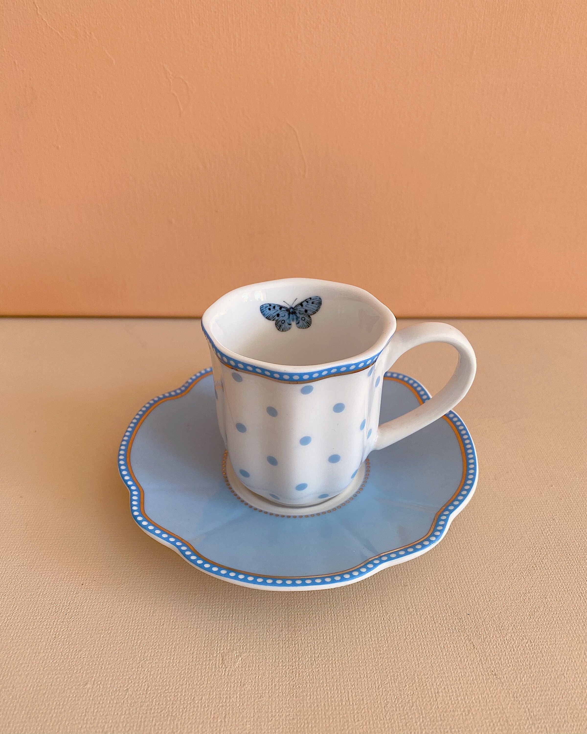 Vintage Blue Polka Dot Butterfly Espresso Cup Saucer Set of 2 - Etsy