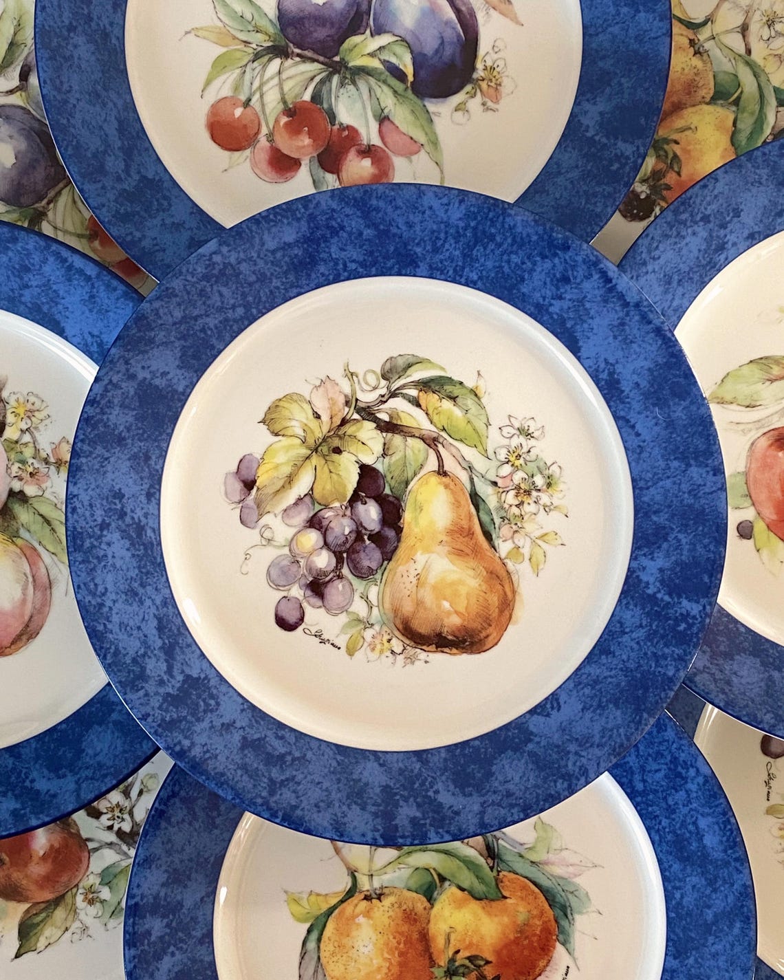 Vintage Limoges Porcelaine De Sologne Fruit Dessert Plate Set of 8 ...