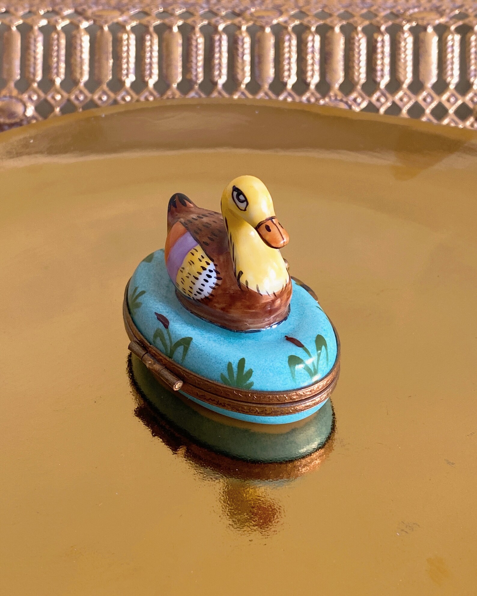 Vintage Limoges Porcelain Mallard Duck Box, Hand Painted Trinket Box ...