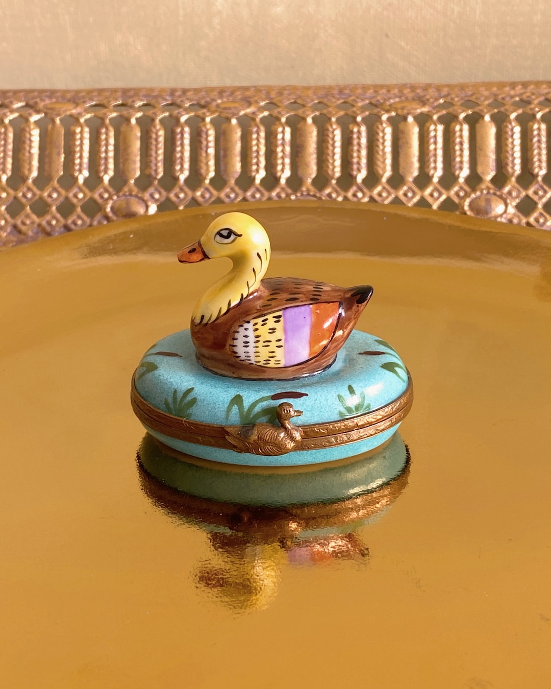 Vintage Limoges Porcelain Mallard Duck Box, Hand Painted Trinket Box ...