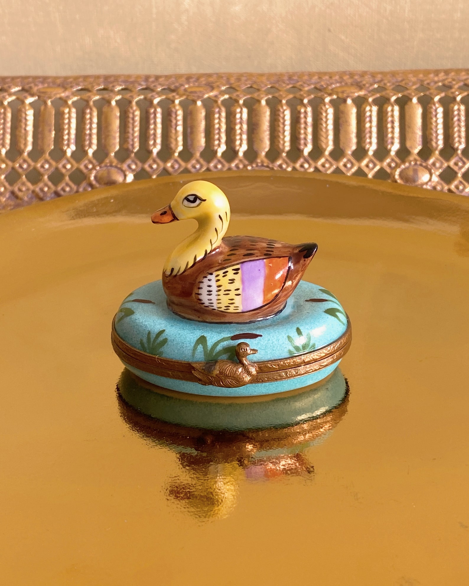 Vintage Limoges Porcelain Mallard Duck Box, Hand Painted Trinket Box ...