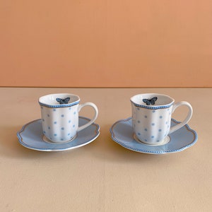 Vintage Blue Polka Dot Butterfly Espresso Cup Saucer Set of 2, Made in ...