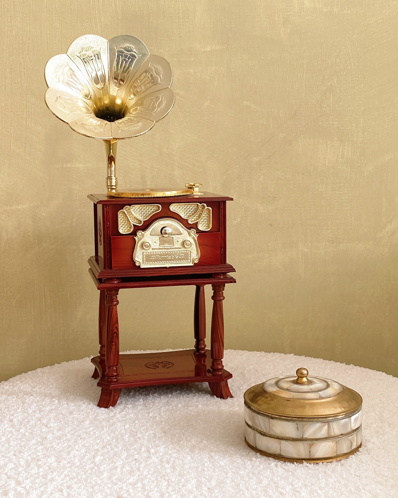 Vintage LP Retro Record Player Music Box, Brown Gold Vinyl Player ...