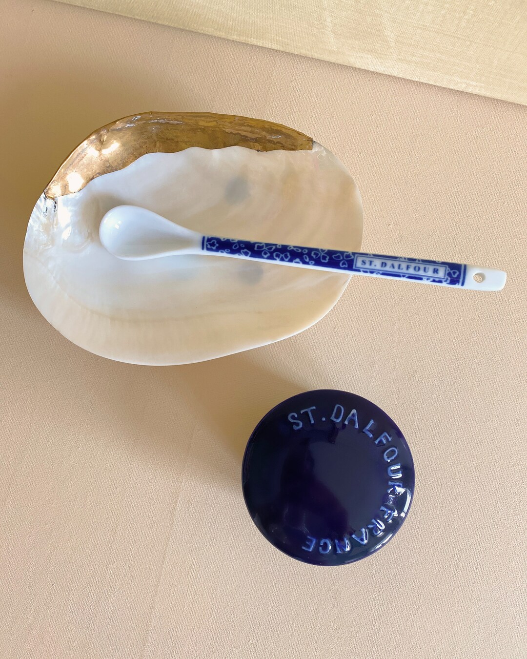 St Dalfour Porcelain Indigo Blue Jam Jar and Spoon, Blue and White ...